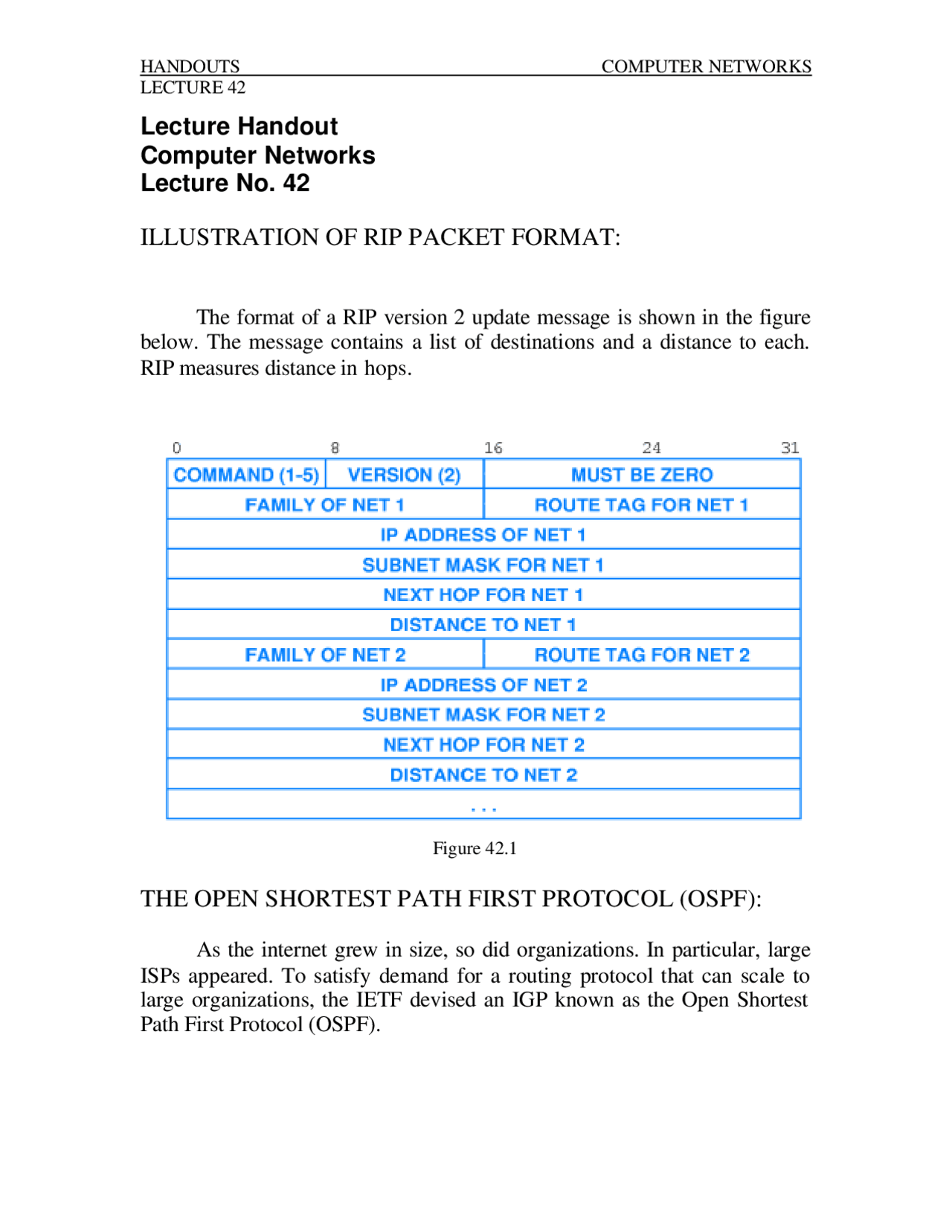 Open Shortest Path First Protocol Computer Network Lecture Handouts Docsity