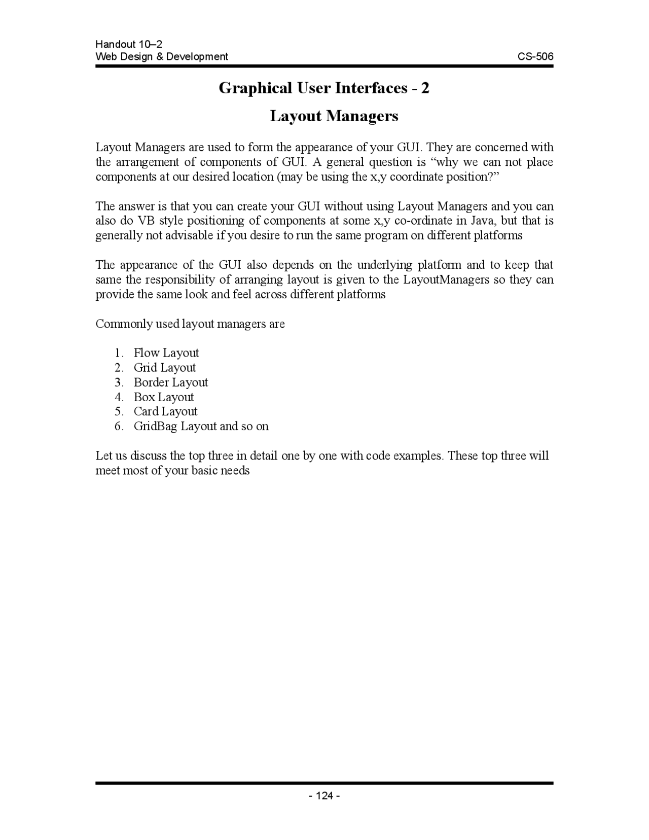 Layout Managers Web Design And Development Lecture Handouts Docsity