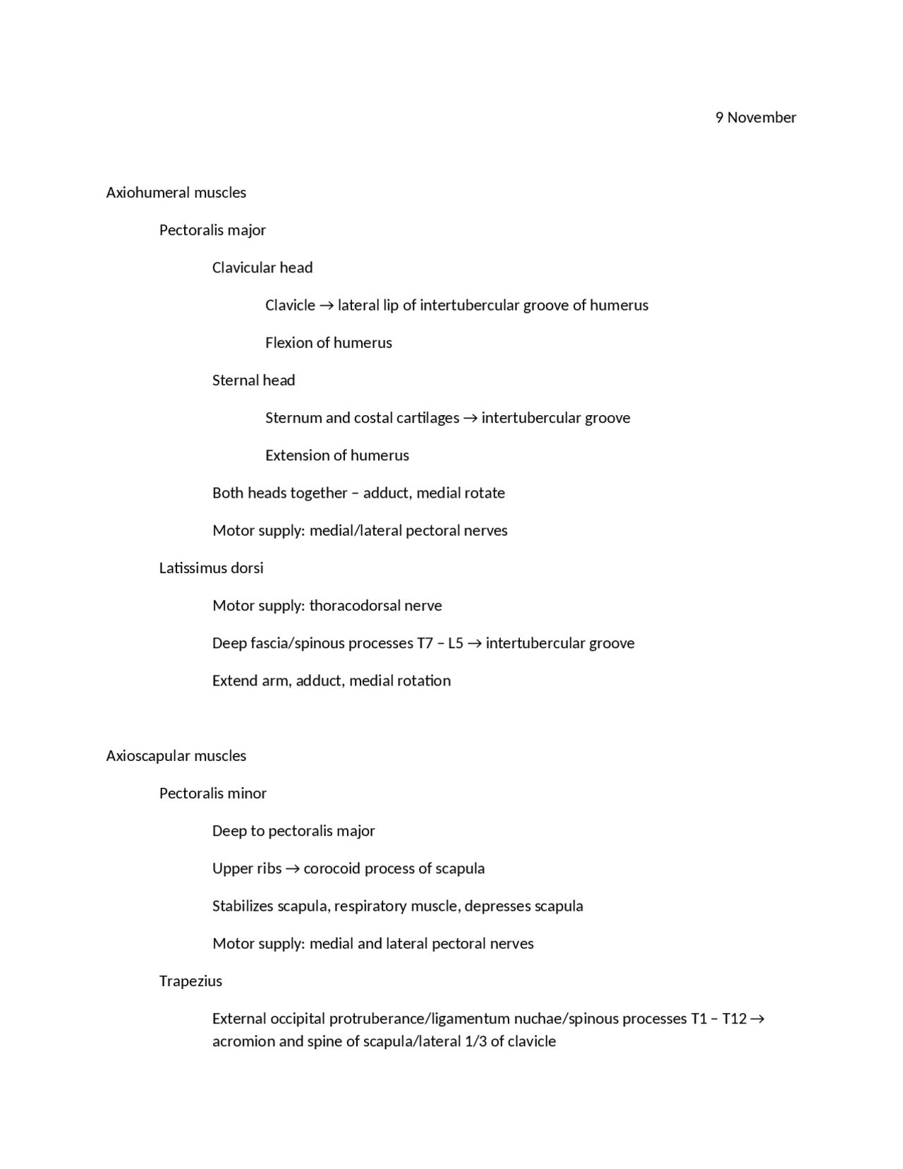 Axiohumeral Muscles - Cardiopulmonary Physiology | BMS 420 - Docsity