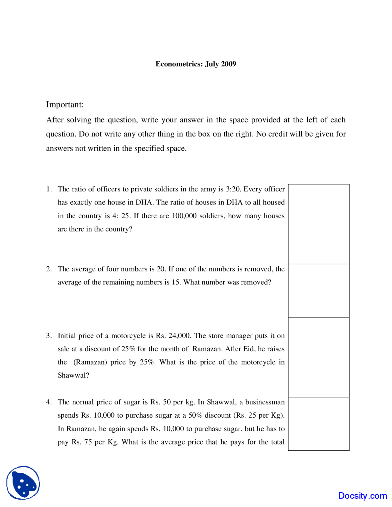 Econometrics - Econometrics - Exam | Exams Econometrics and ...