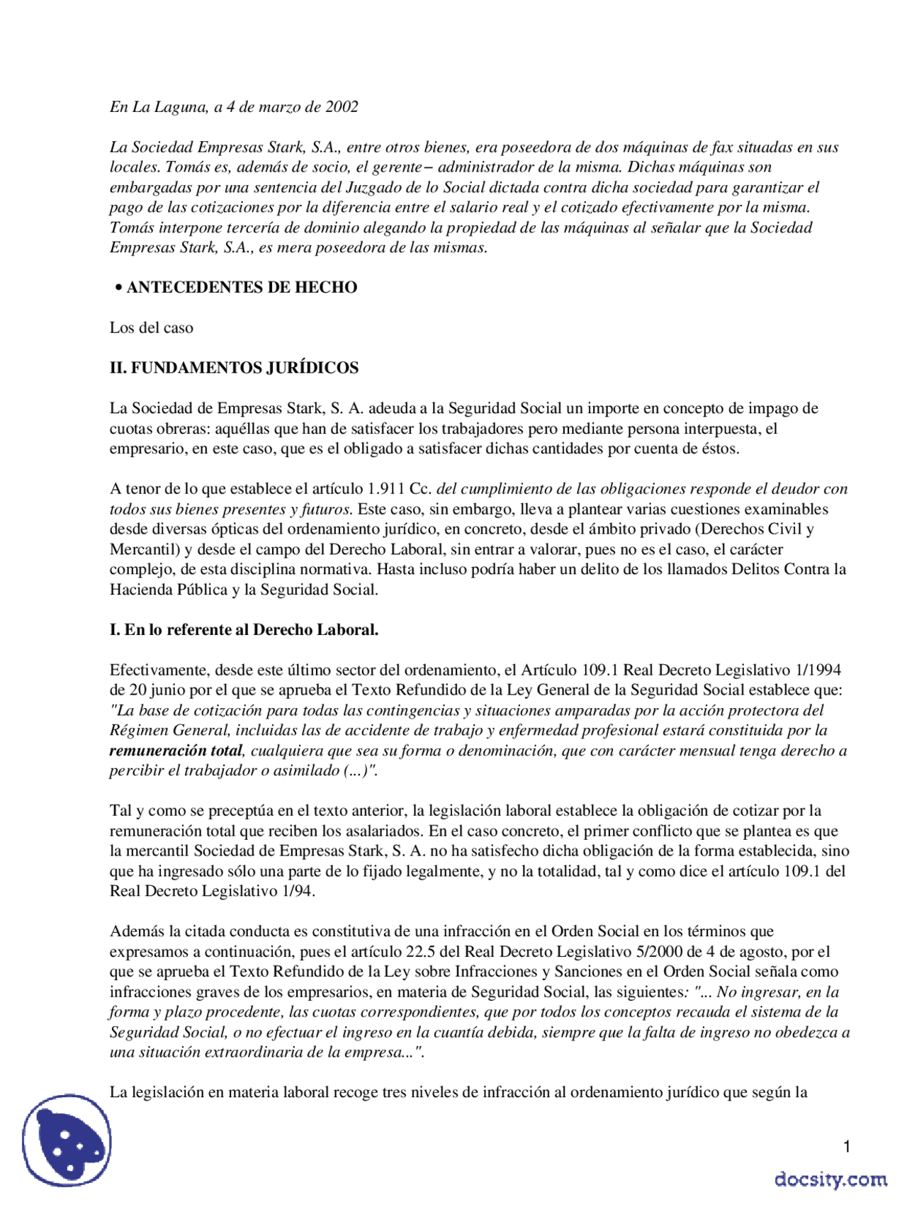 Embargo de empresa - Derecho Mercantil - Derecho - Docsity