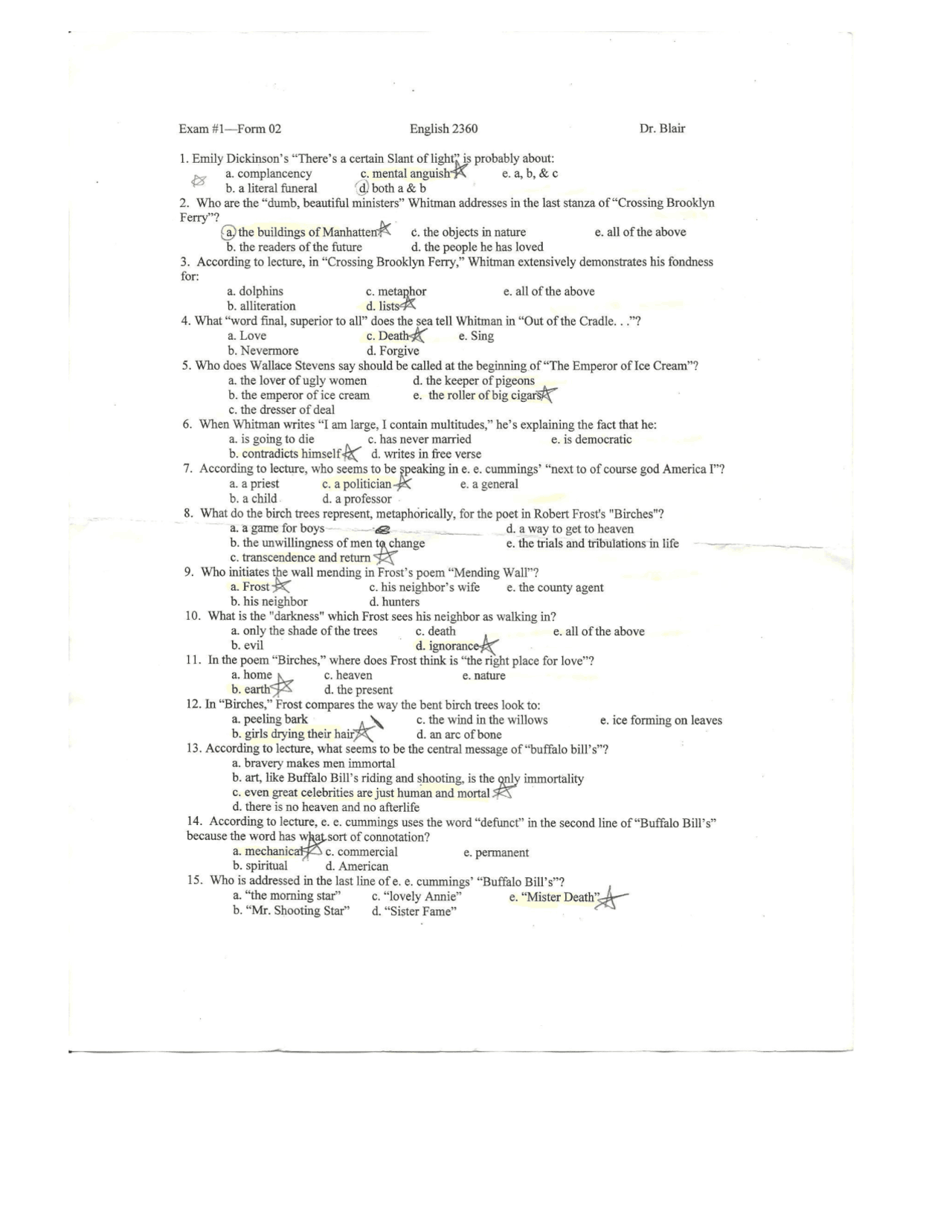 American Literature since 1865 - Solutions to Exam 1, Form 2 | ENG 2360 ...
