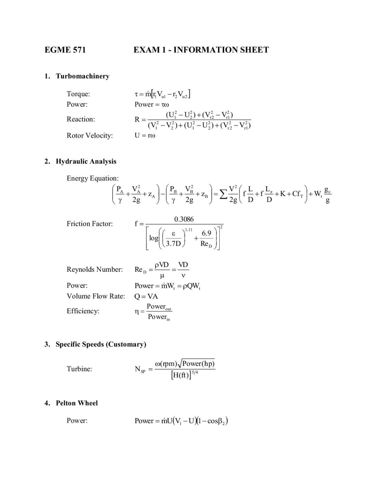 Exam 1 Crib Sheet - Alternative Energy Technology and Systems | EGME ...