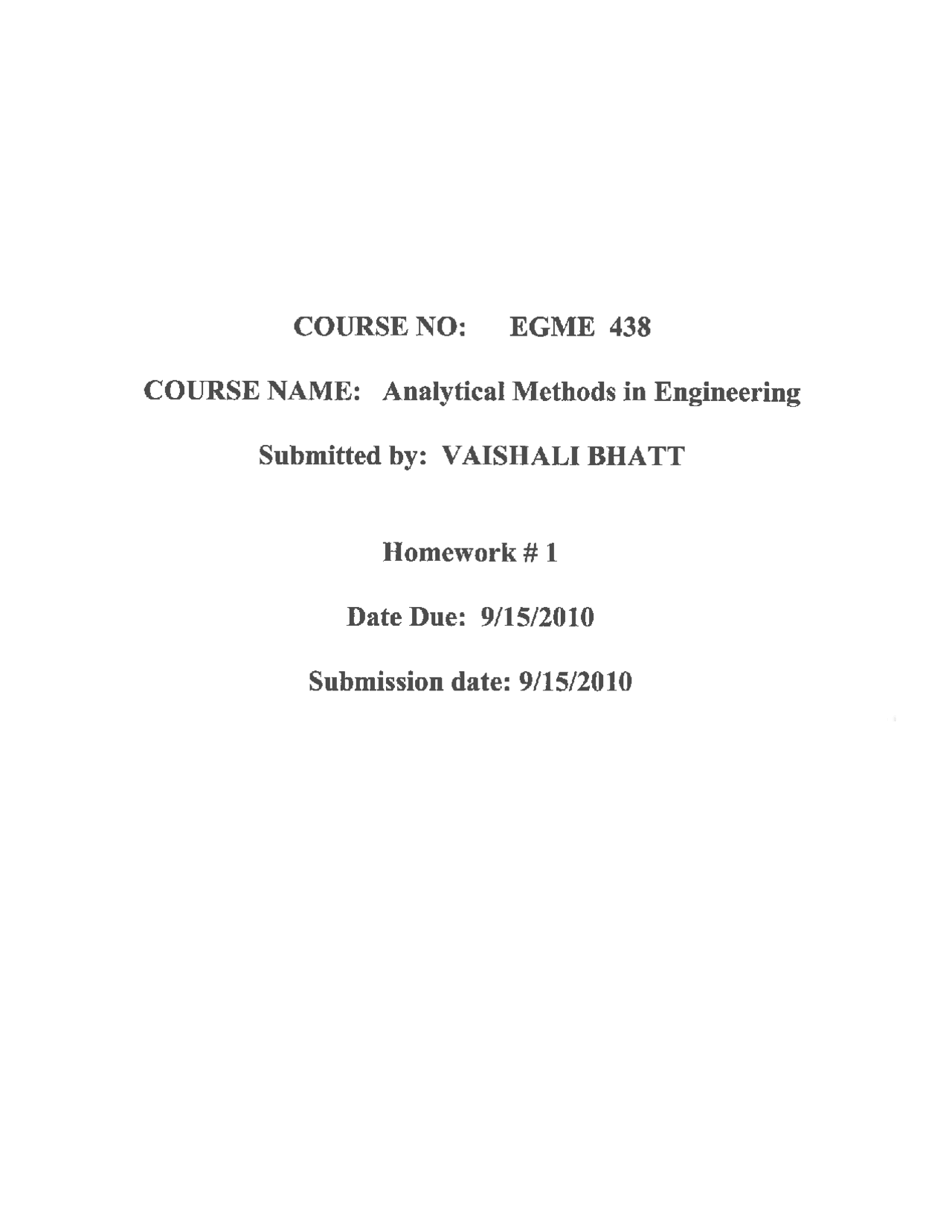 Homework 1 Questions Analytical Methods In Engineering Egme 438