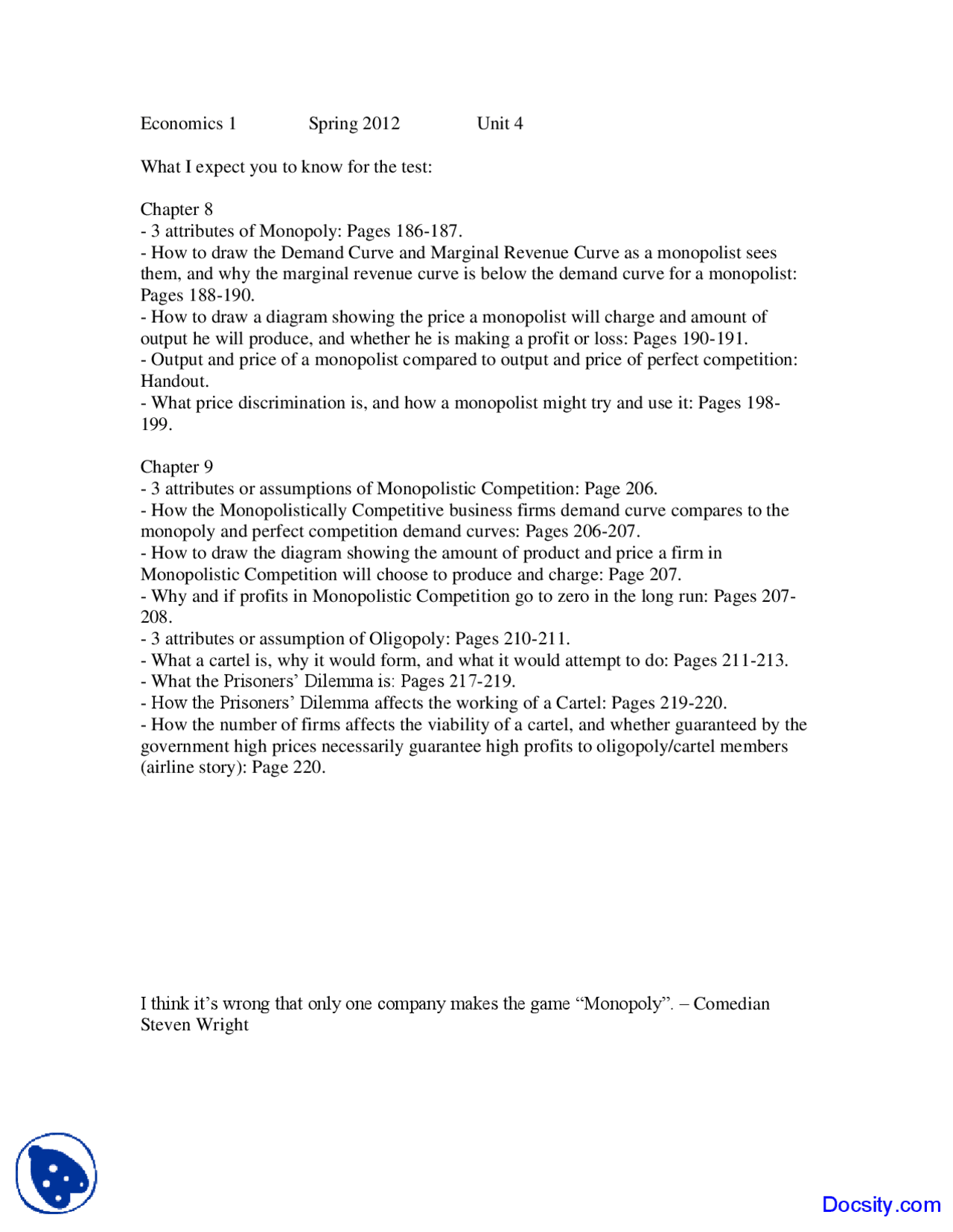 Monopoly Micro Economics Lecture Notes Docsity