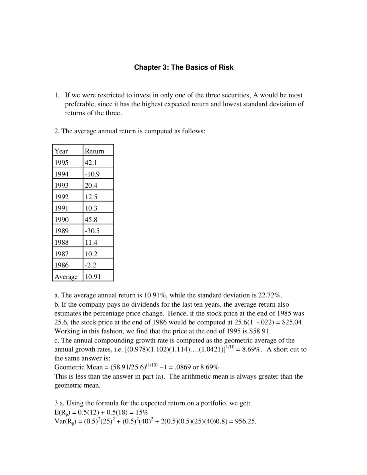 Basics Of Risk Applied Corporate Finance Solved Quiz Docsity