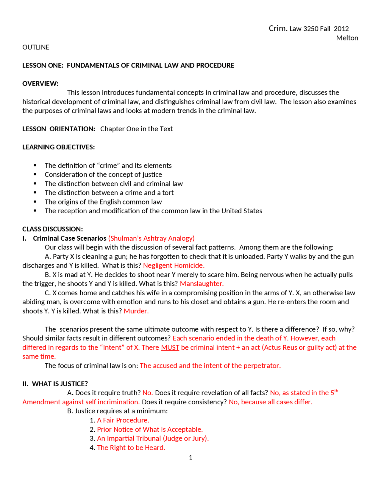 Fundamentals of criminal law and procedure | CJA 3250 - Docsity