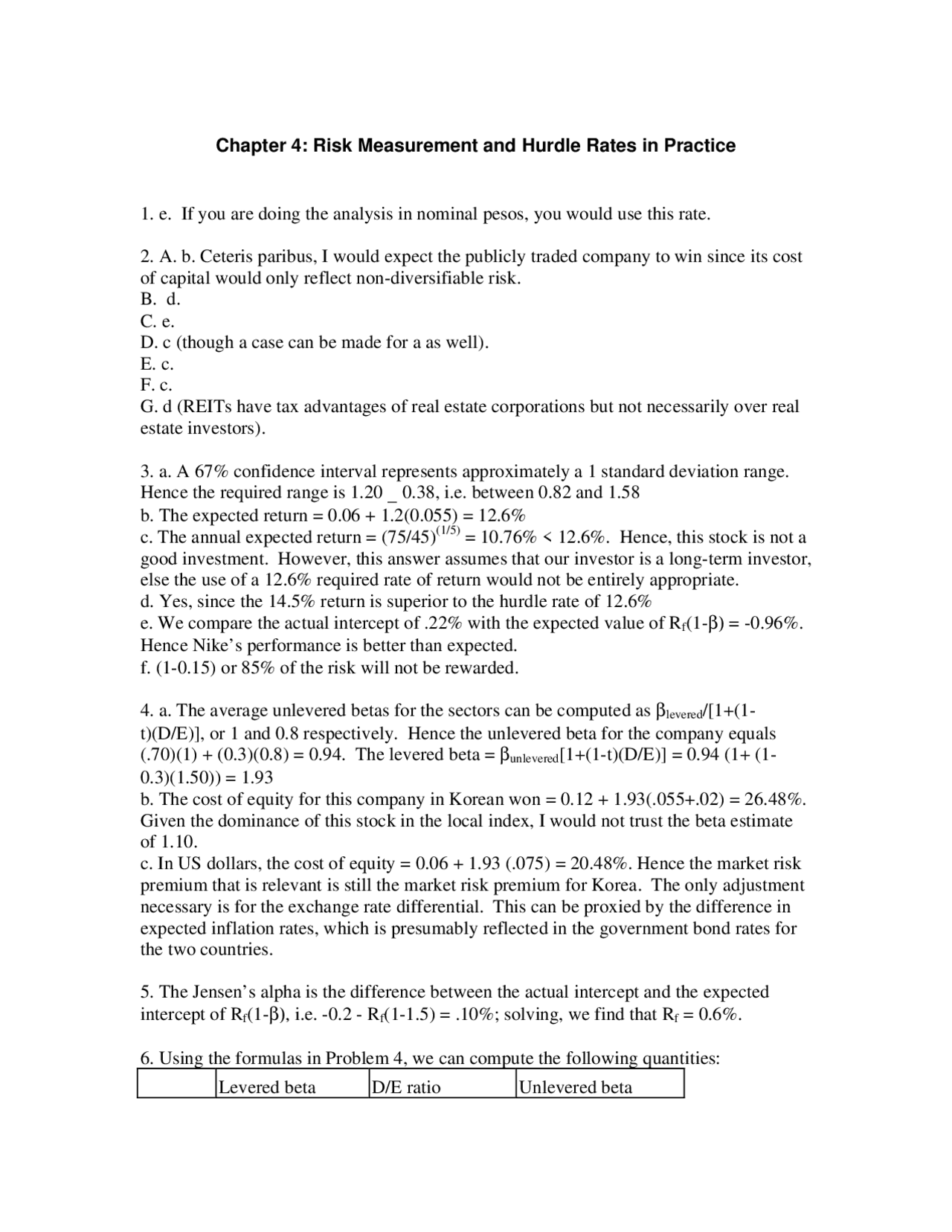 Risk Measurement Applied Corporate Finance Solved Quiz Docsity