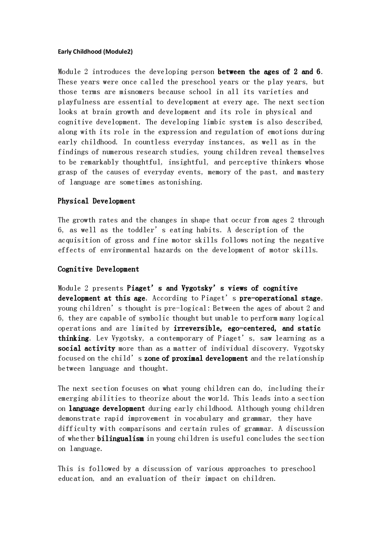 EDUC Y514 EARLY CHILDHOOD NOTES | Study notes Advanced Education | Docsity