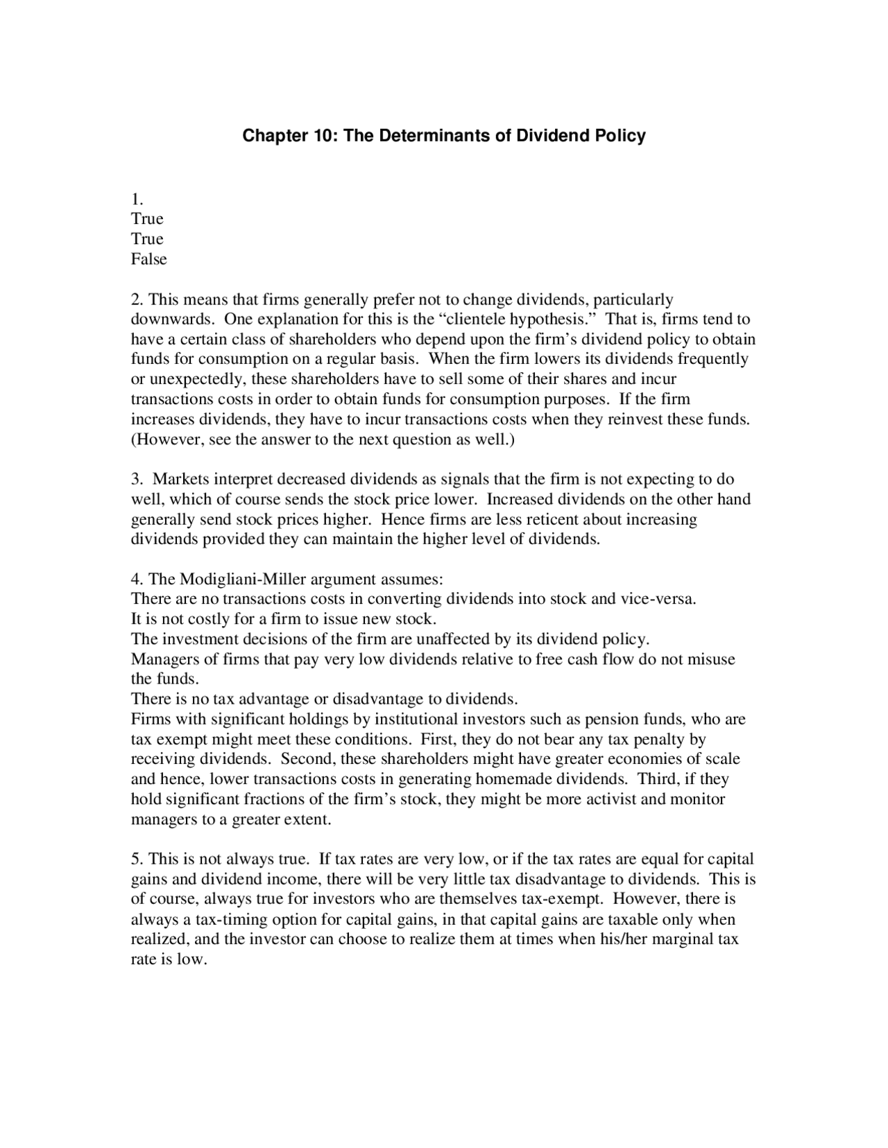 Determinants Of Dividend Policy Applied Corporate Finance Solved