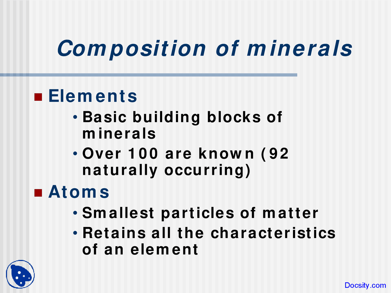 Composition Of Minerals Dynamic Earth Lecture Slides Docsity