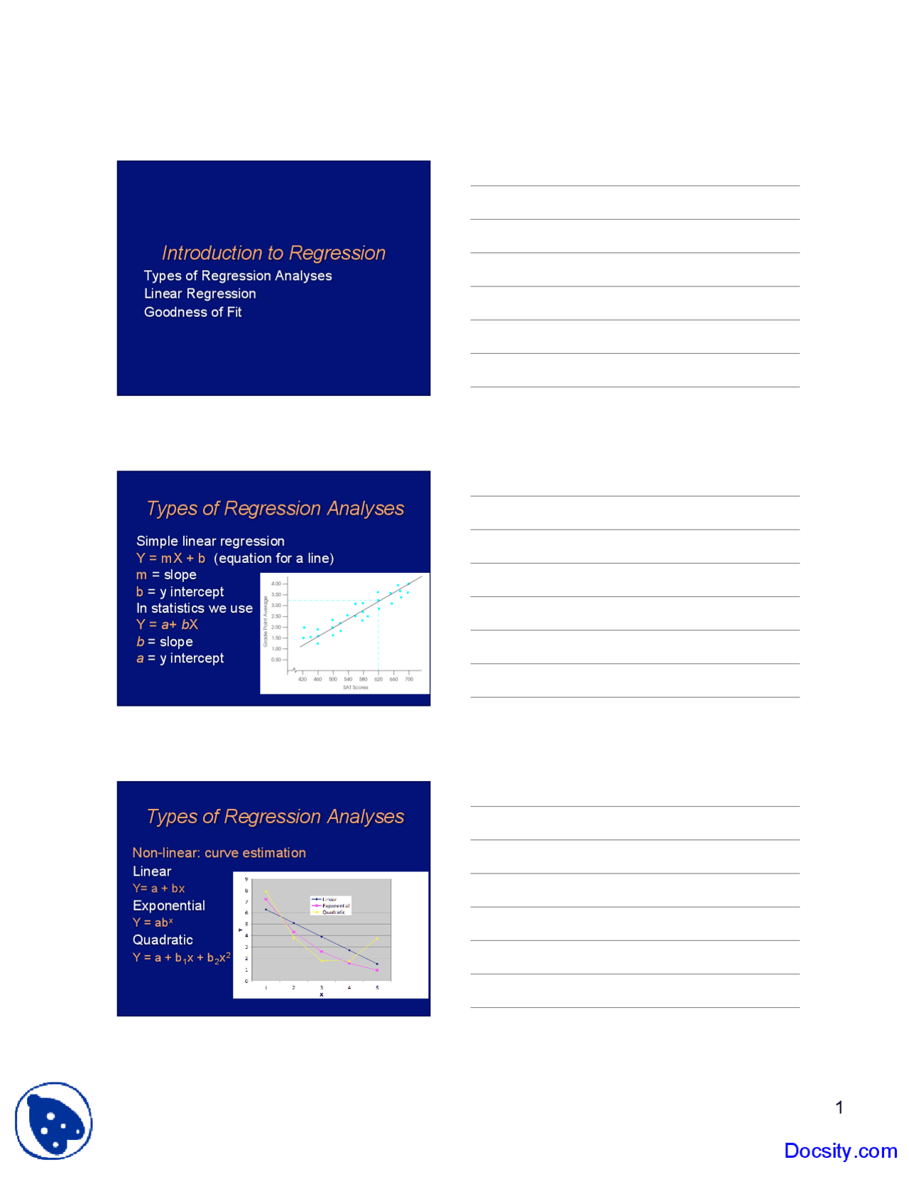 Introduction To Regression Basic Statistics For Behavioral Science Lecture Slides Docsity