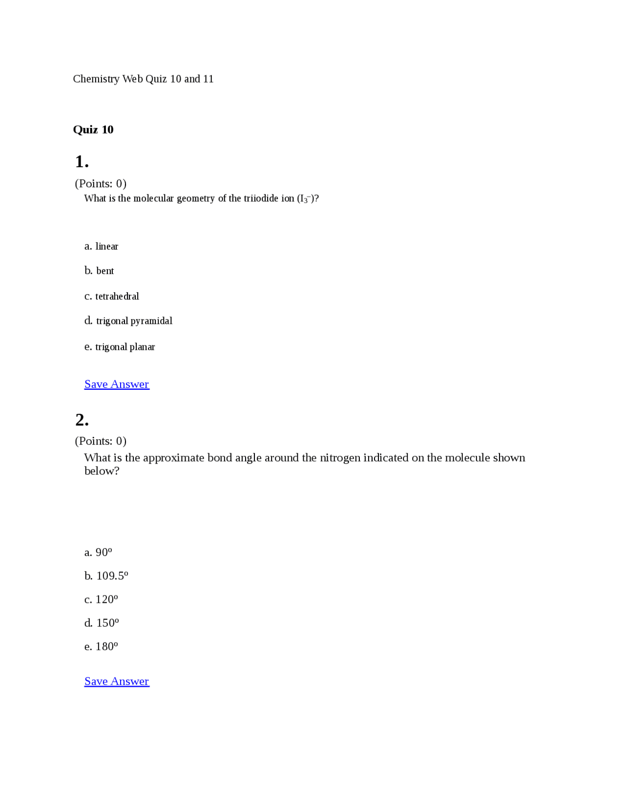 ISU Chemistry Quiz 10 and 11 11-15-12 | Exercises Chemistry | Docsity