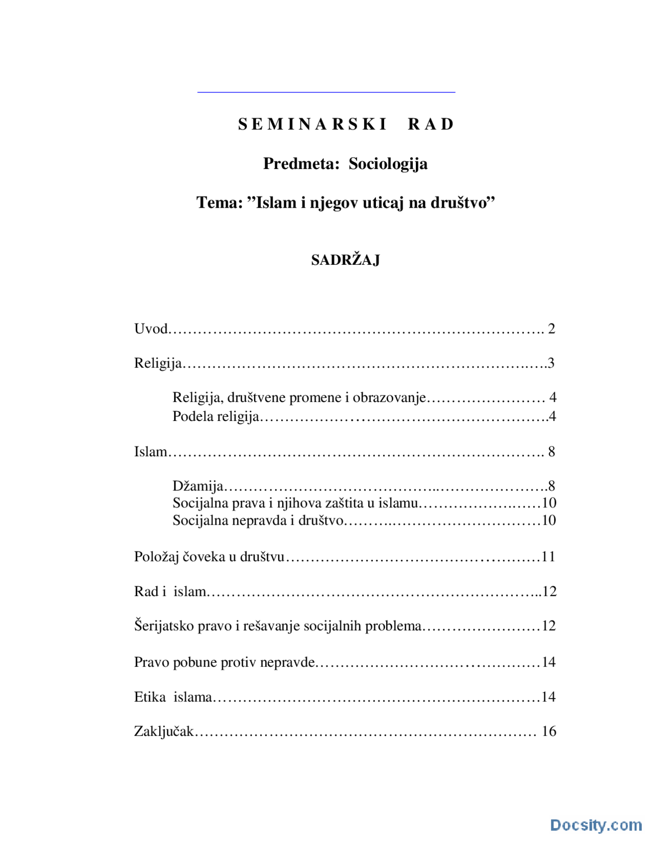 Islam i njegov uticaj na drustvo-Seminarski rad-Sociologija religije-Sociologija | Maturalni ...