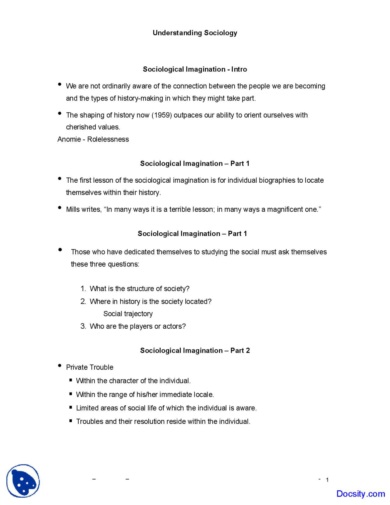 Understanding Sociology Sociology Lecture Handout Docsity