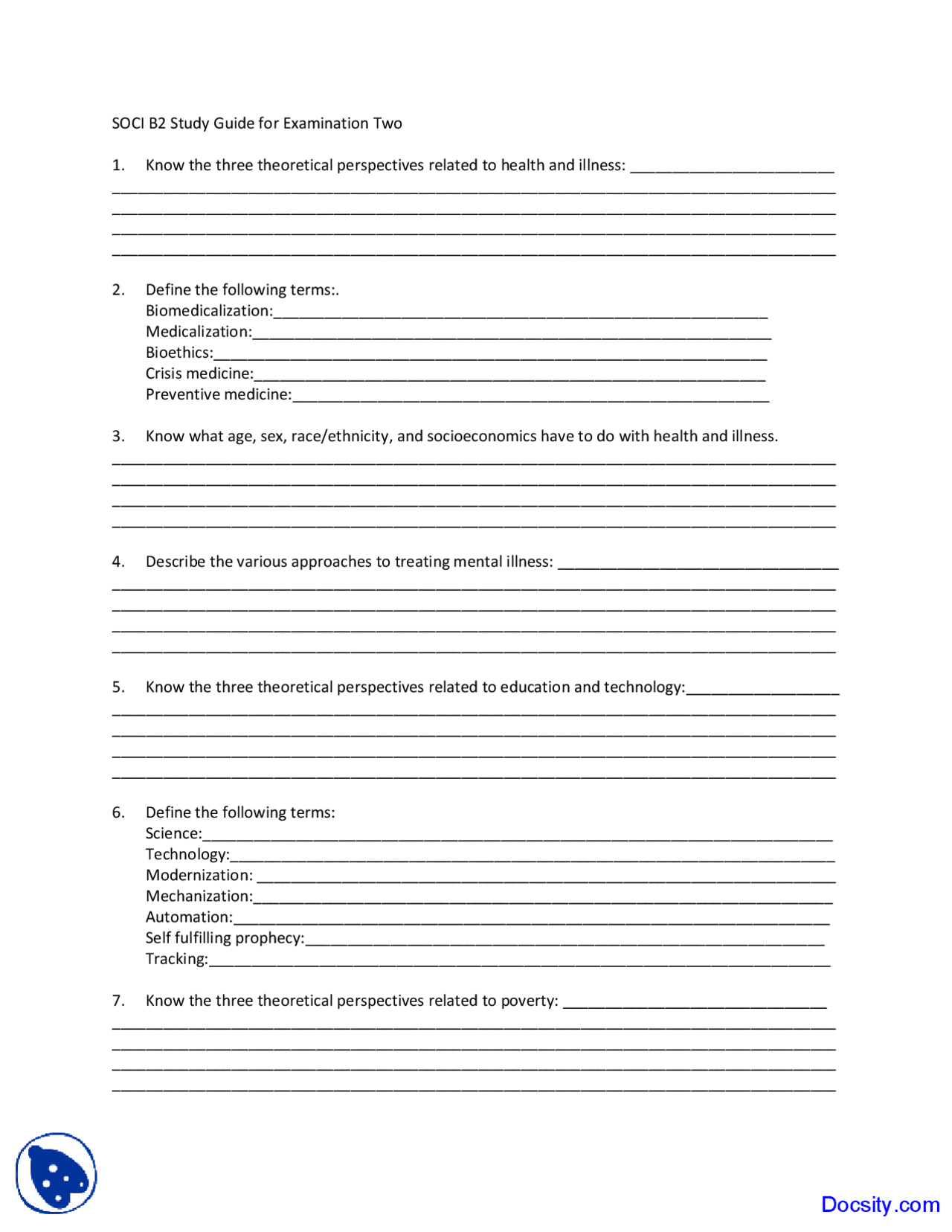 Health And Illness Modern Society Exam Problem Docsity