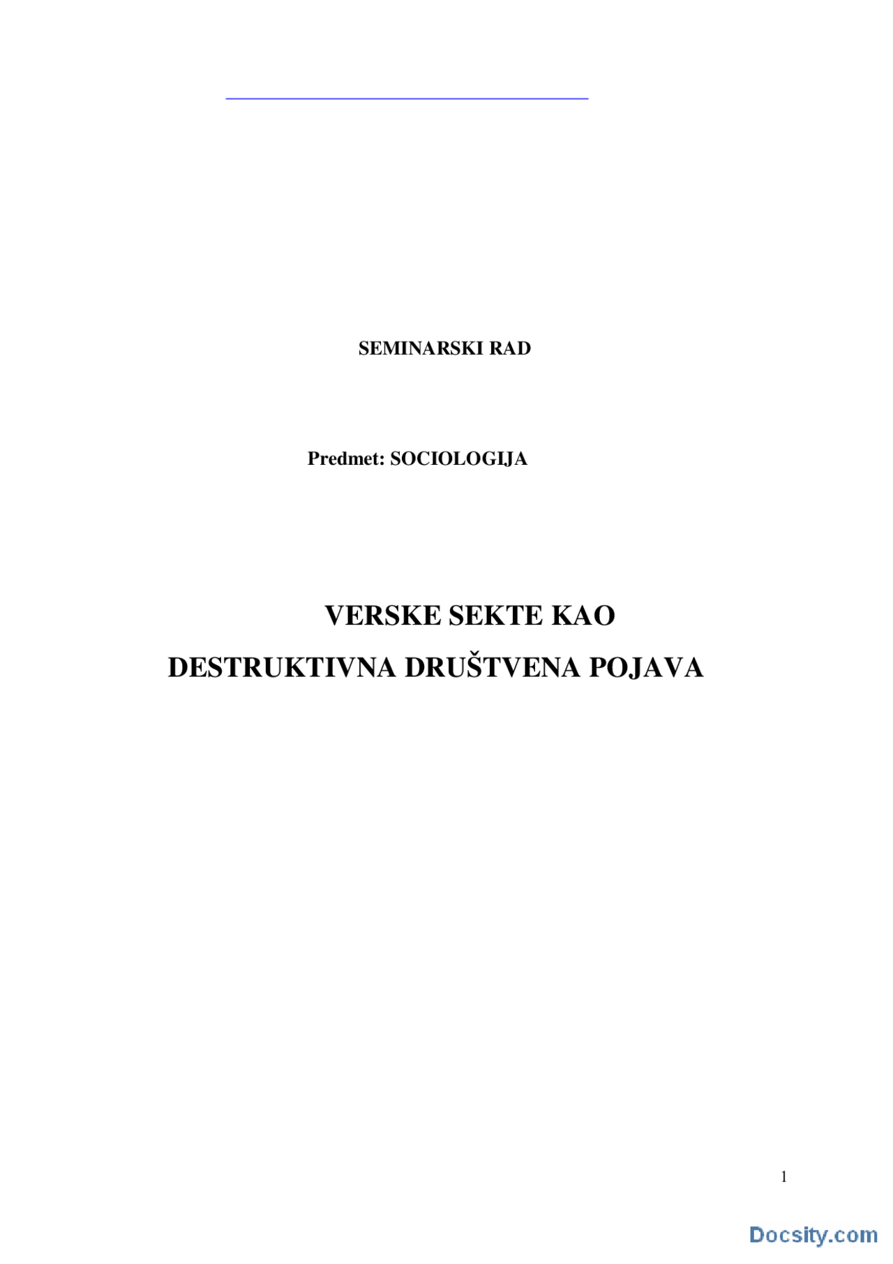 VERSKE SEKTE-Seminarski rad-Sociologija | Maturalni radovi' predlog Opšta sociologija | Docsity