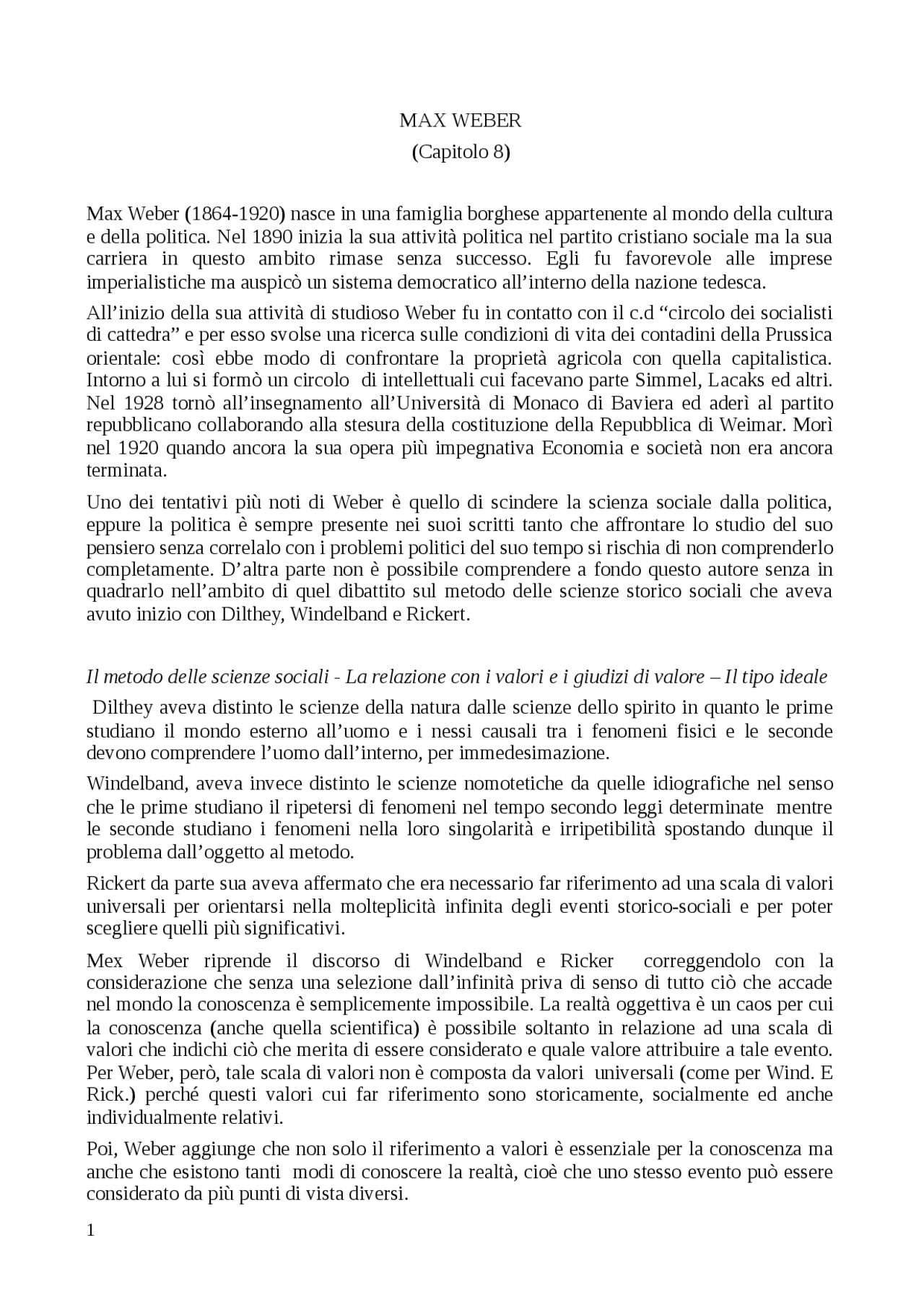 Max Weber Docsity