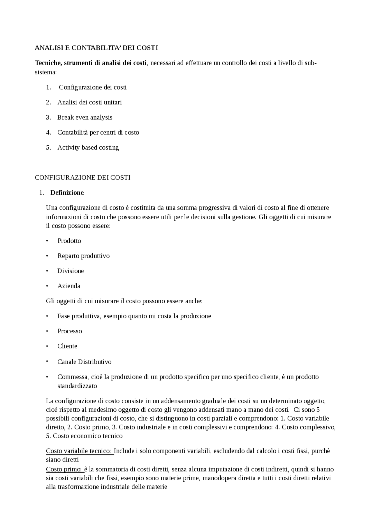 Configurazione Dei Costi Docsity