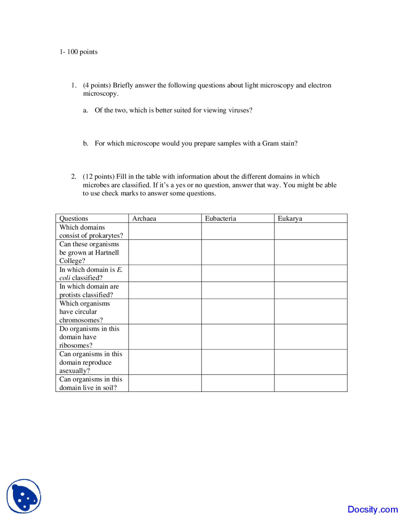 Light Microscopy - Principles of Microbiology - Quiz - Docsity