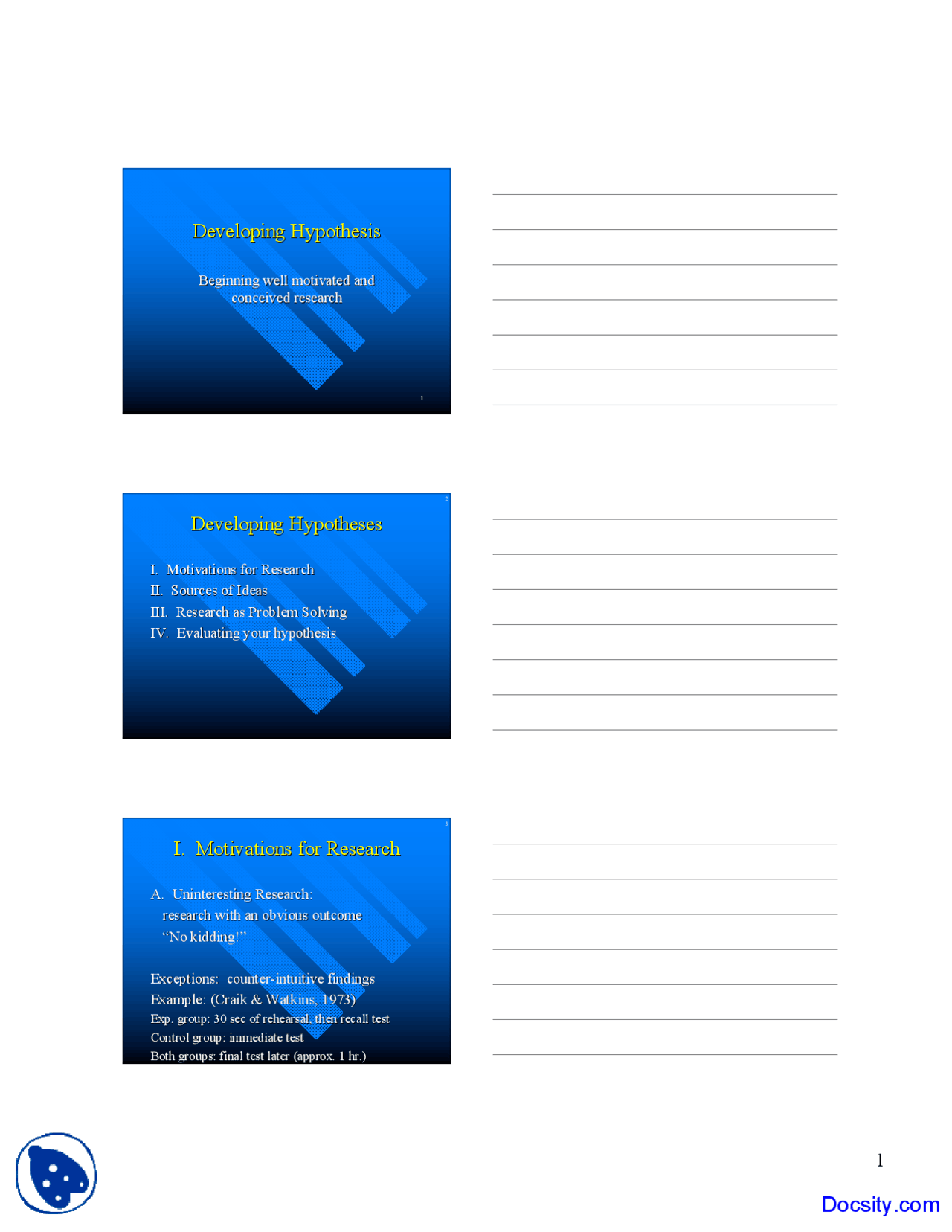 Developing Hypotheses Cognitive Psychology Lecture Slides Docsity