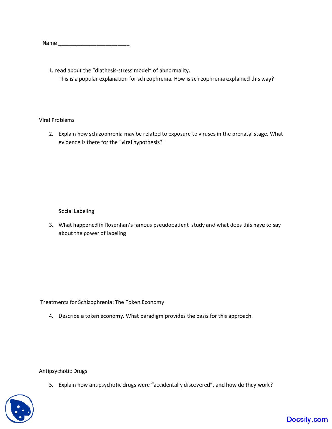 Viral Problems Abnormal Psychology Questions Docsity