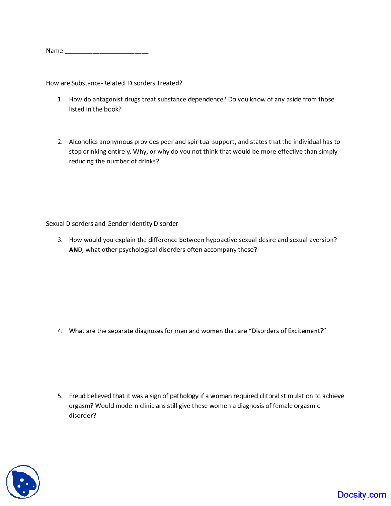 Substance Related Disorders Abnormal Psychology Questions Docsity