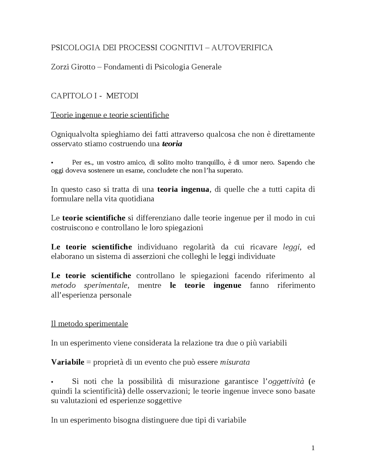 Appunti Di Psicologia Dei Processi Cognitivi Prof Gamboz Rif