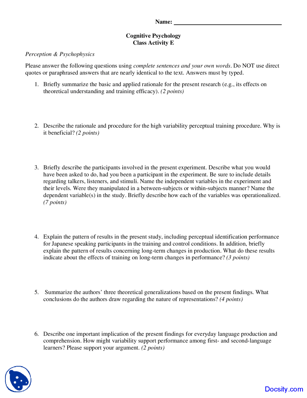 Basic And Applied Rationale Cognitive Psychology Assignment Docsity