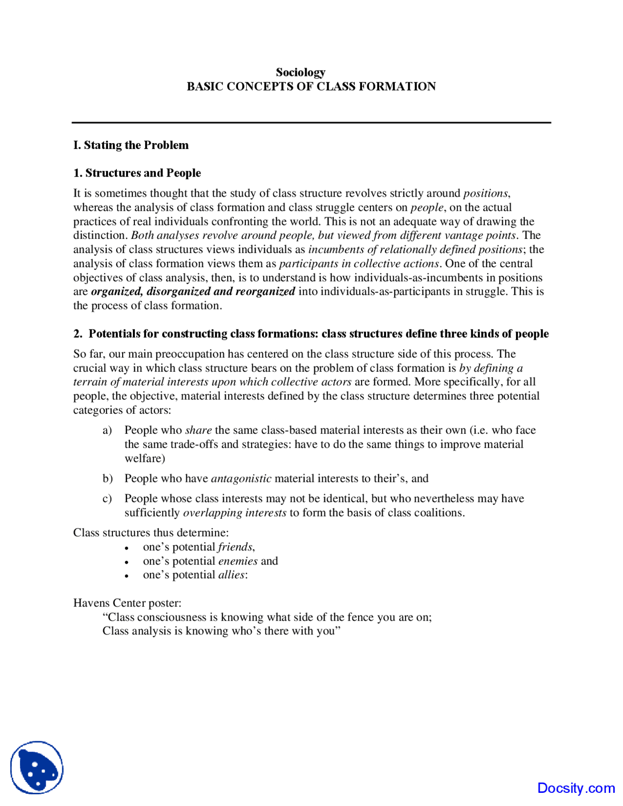 Basic Concepts Of Class Formation Introduction To Sociology Lecture