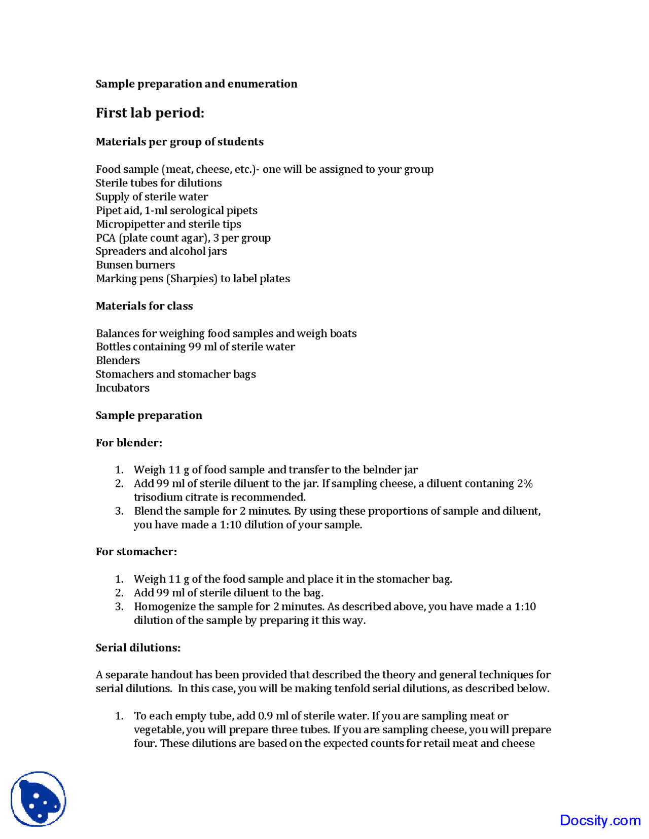 Sample Preparation and Enumeration - Food Microbiology - Lab Manuals ...