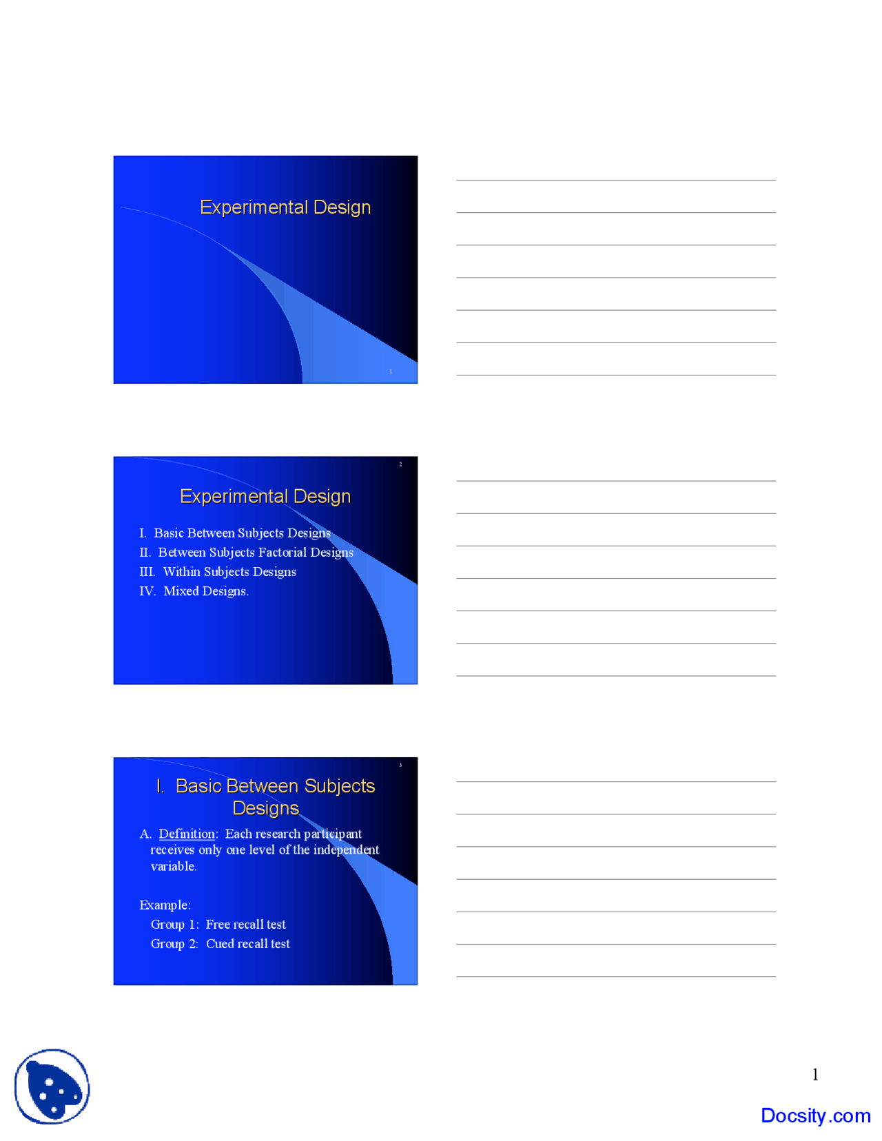 Experimental Design Cognitive Psychology Lecture Slides Docsity