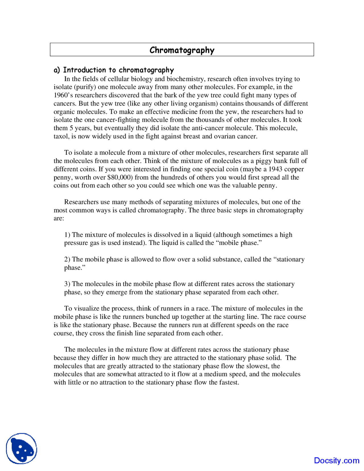 Chromatography Fundamental Biological Concepts Lab Manuals Docsity