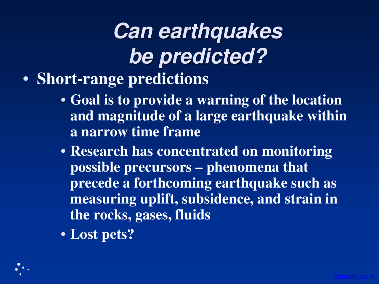 Prediction Of Earthquake Dynamic Earth Lecture Slides Docsity