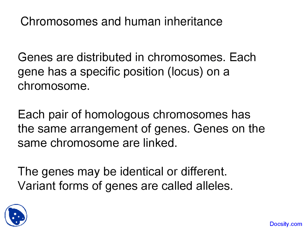 Chromosomes, Human Inheritance - Fundamental Biological Concepts - Lecture Slides - Docsity