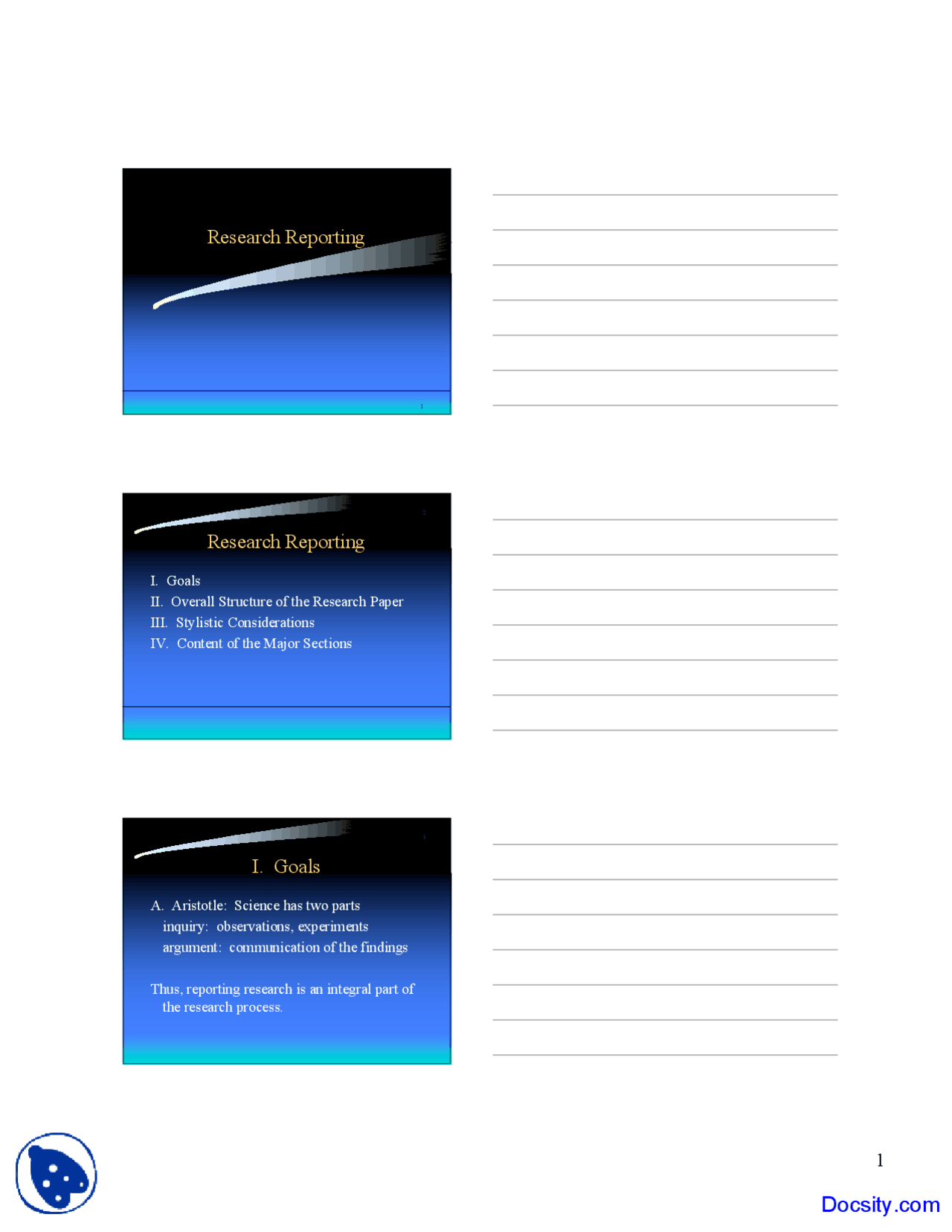 Research Reporting Cognitive Psychology Lecture Slides Docsity