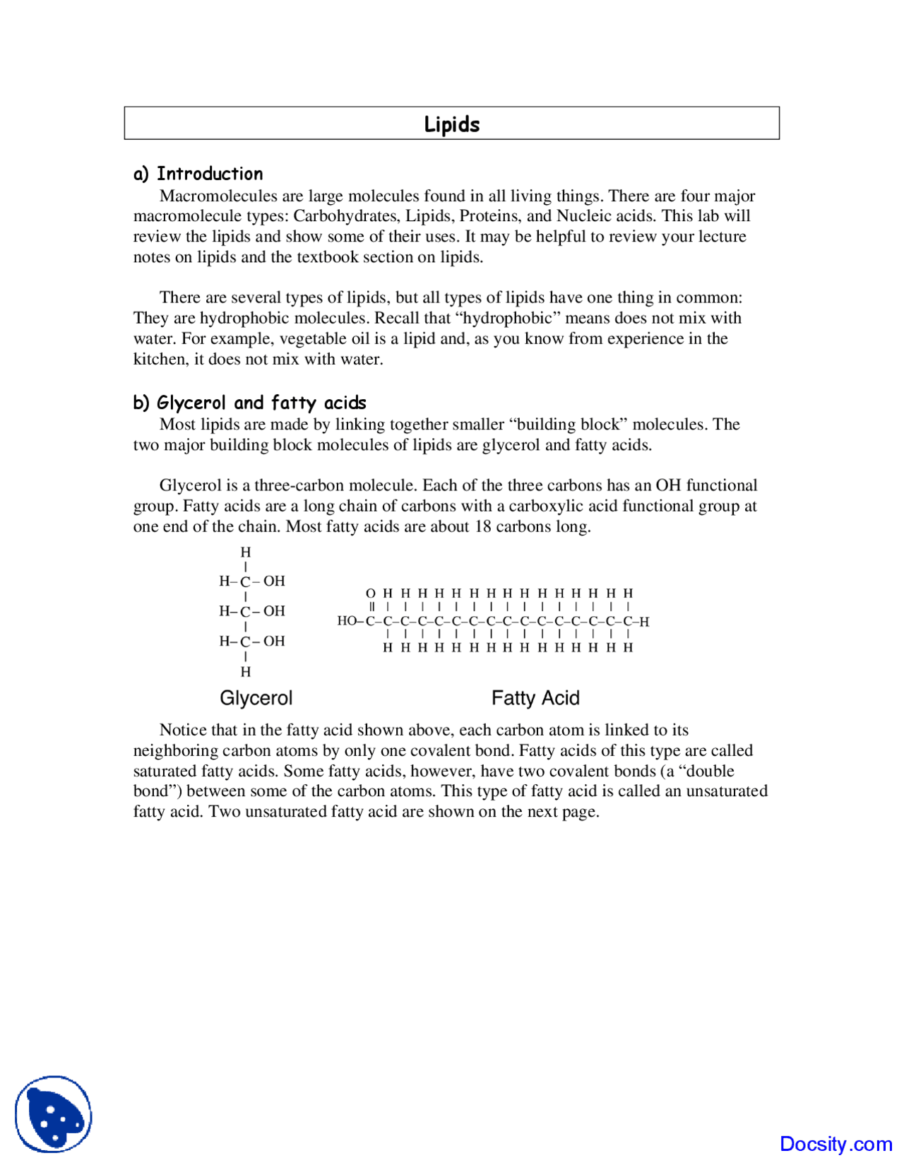 Lipids Fatty Acids Fundamental Biological Concepts Lab Manuals