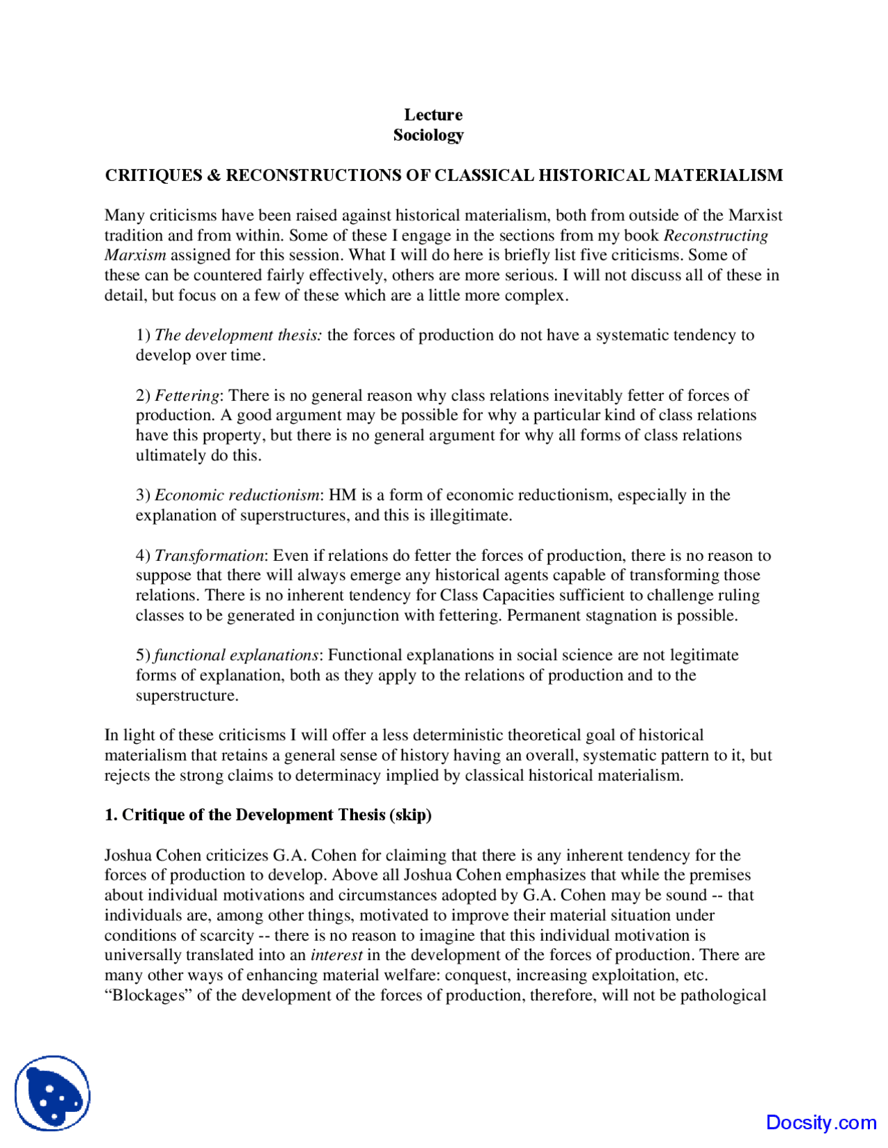 Critiques and Reconstructions of Classical Historical Materialism ...