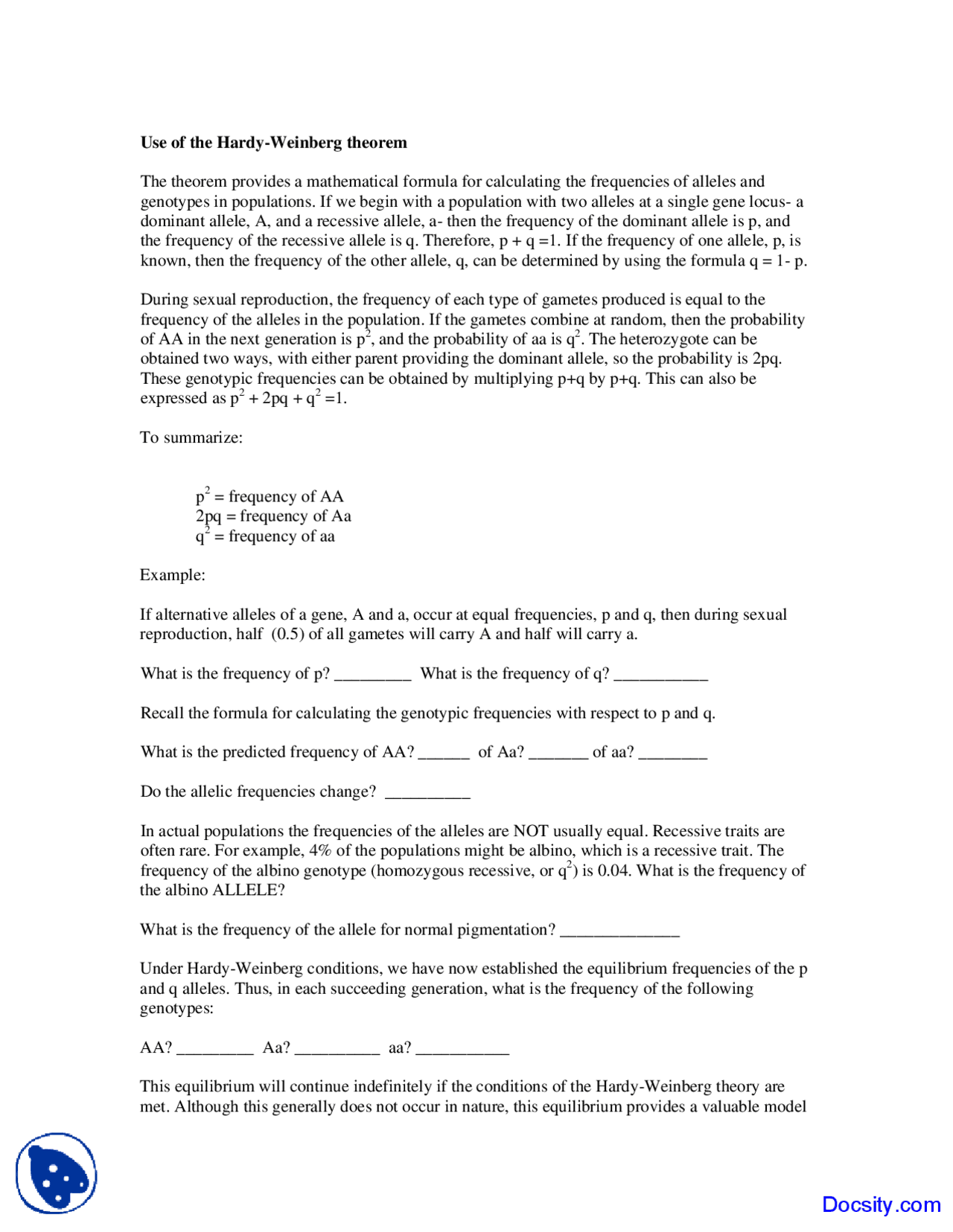 Hardy Weinberg Theorem Fundamental Biological Concepts Lab Manuals