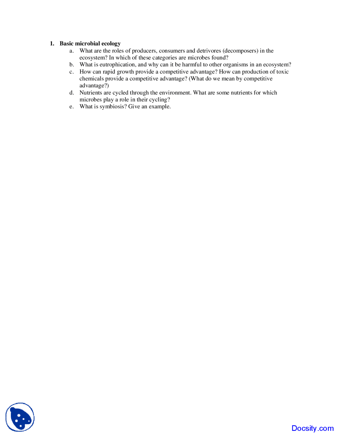 Basic Microbial Ecology Principles Of Microbiology Quiz Exercises