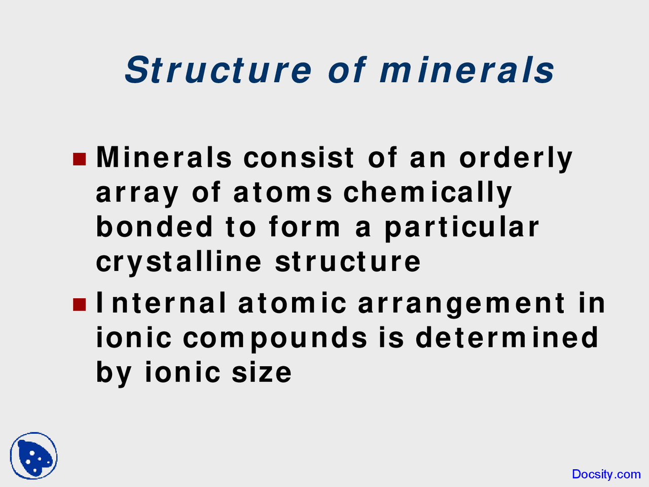 Structure Of Minerals Dynamic Earth Lecture Slides Docsity