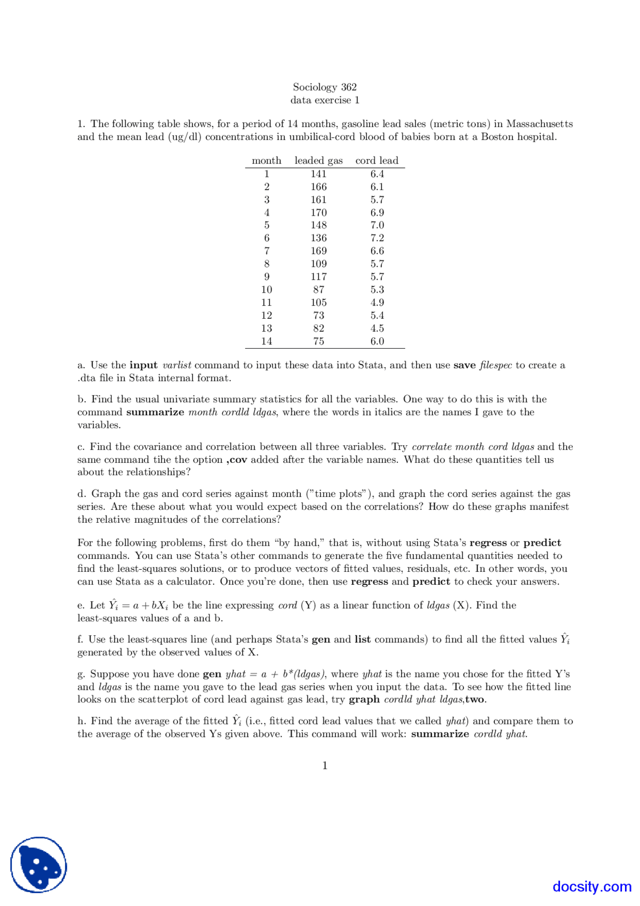 Data Exercise 1 Sociology Lecture Notes Exercises Sociology Docsity