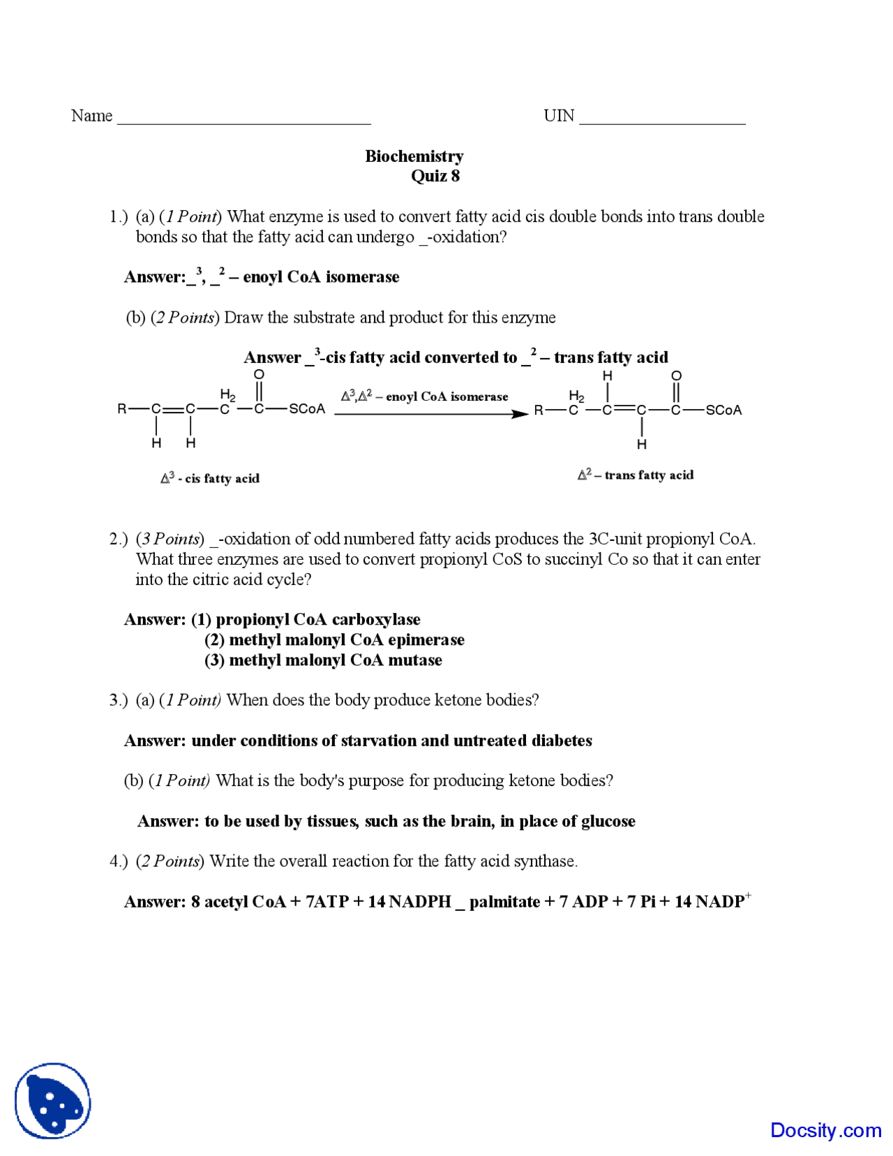 Write the Overall Reaction for the Fatty Acid Synthase - Biochemistry ...