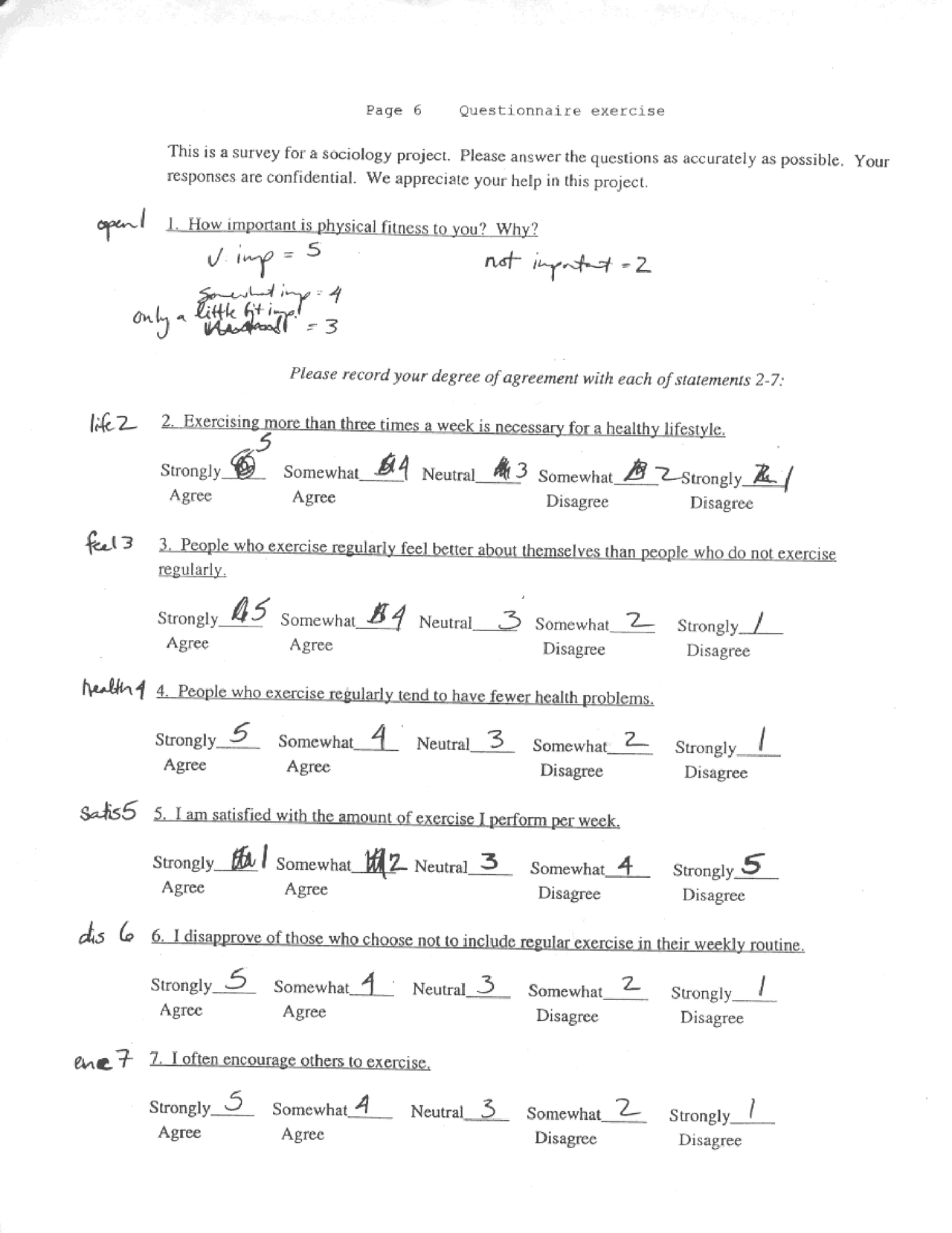 Fitness And Excersice Methods Of Social Inquiry Questionnaire Docsity
