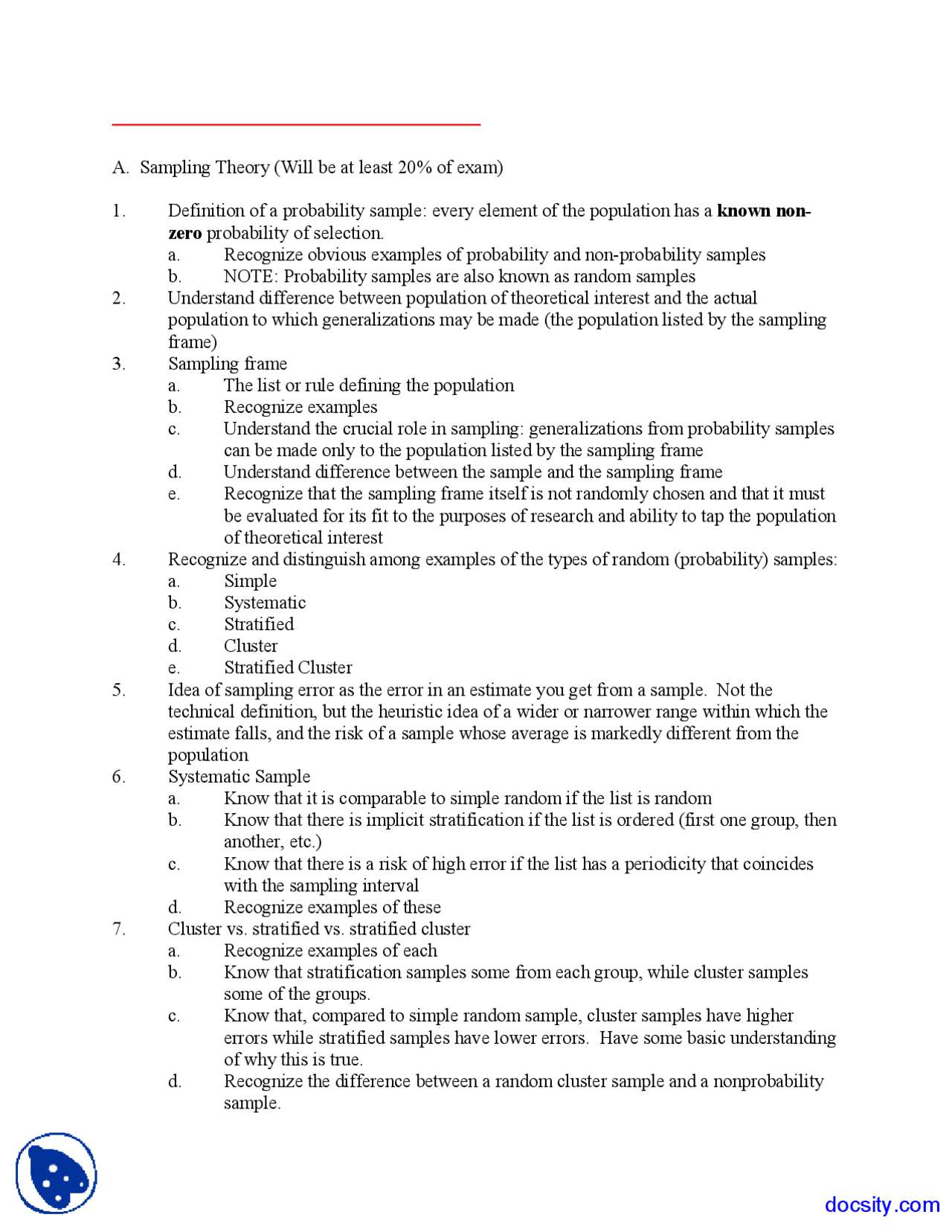 Sampling Theory Social Inquiry Lecture Notes Docsity