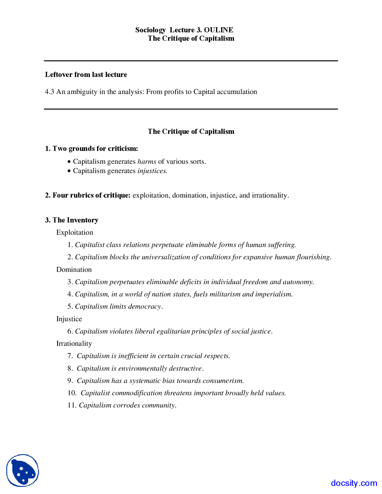 The Critique of Capitalism - Critique of Capitalism - Sociology ...