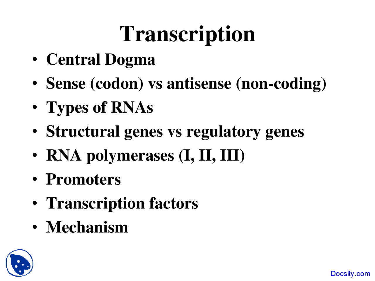 Transcription Biochemistry Lecture Slides Docsity