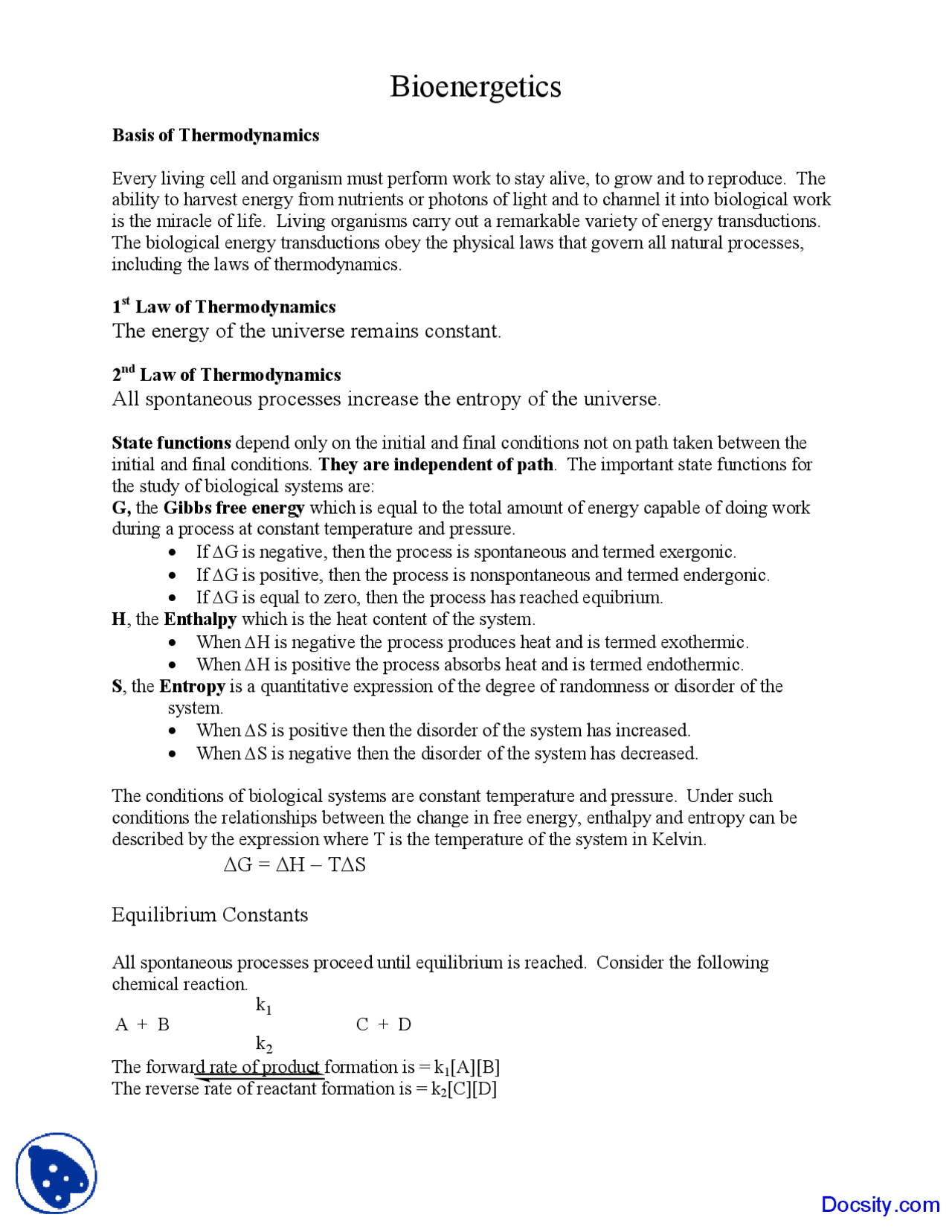 Bioenergetics - Biochemistry - Lecture Notes | Study notes Biochemistry ...