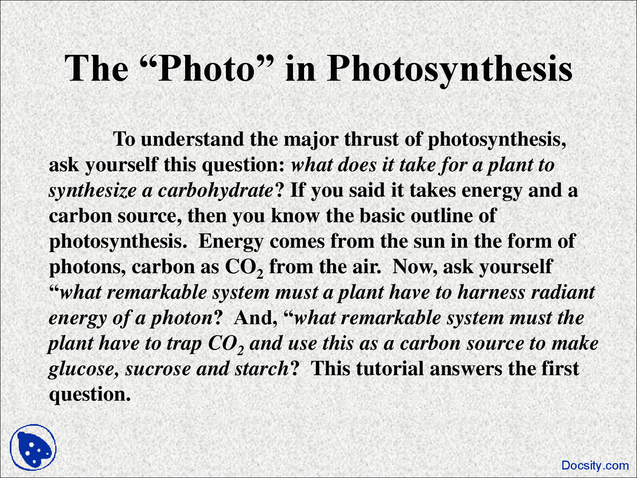 Photosynthesis Biochemistry Lecture Slides Docsity