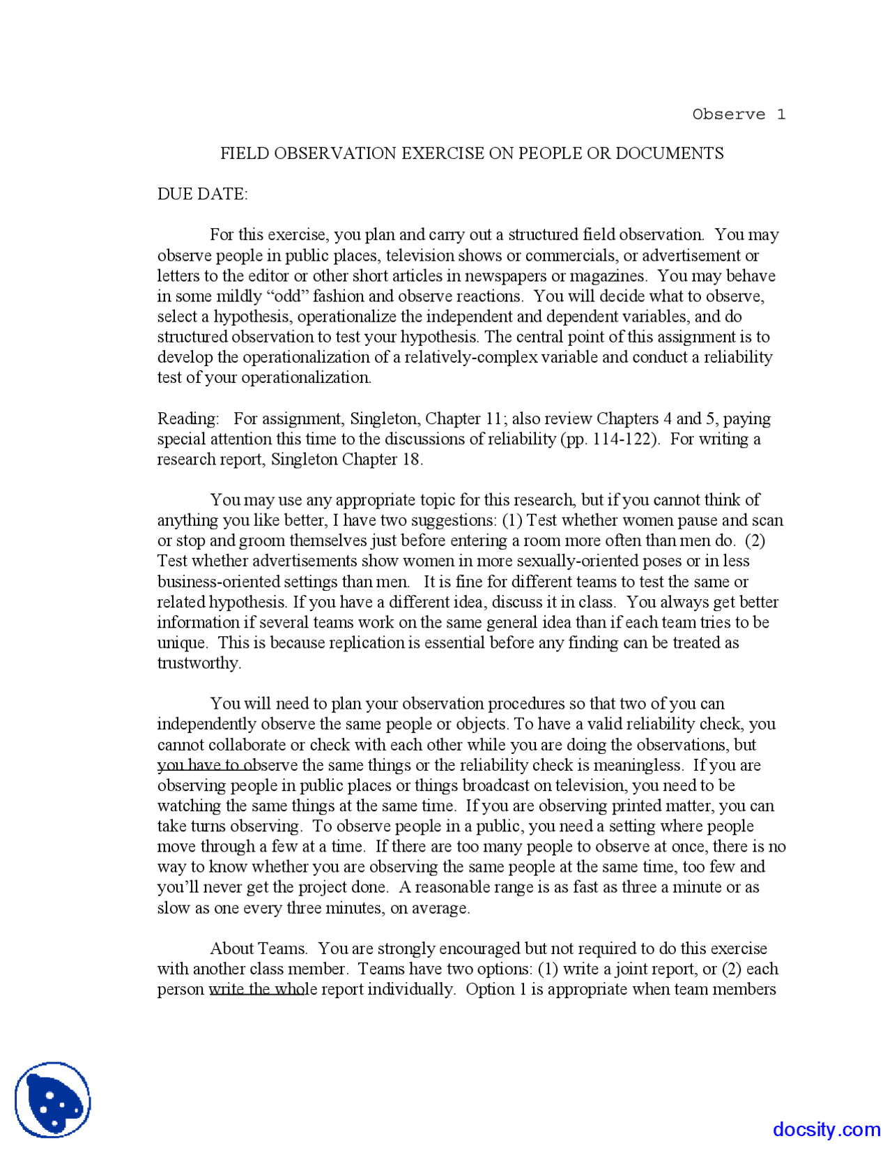 Field Observation On Peoples Social Inquiry Lecture Notes Docsity